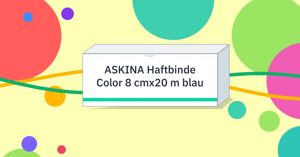 Symbolbild: Packung mit der Aufschrift ASKINA Haftbinde Color 8 cmx20 m blau (PZN 00718341) – Verfügbarkeit und Bezug in Apotheken in Frankfurt am Main