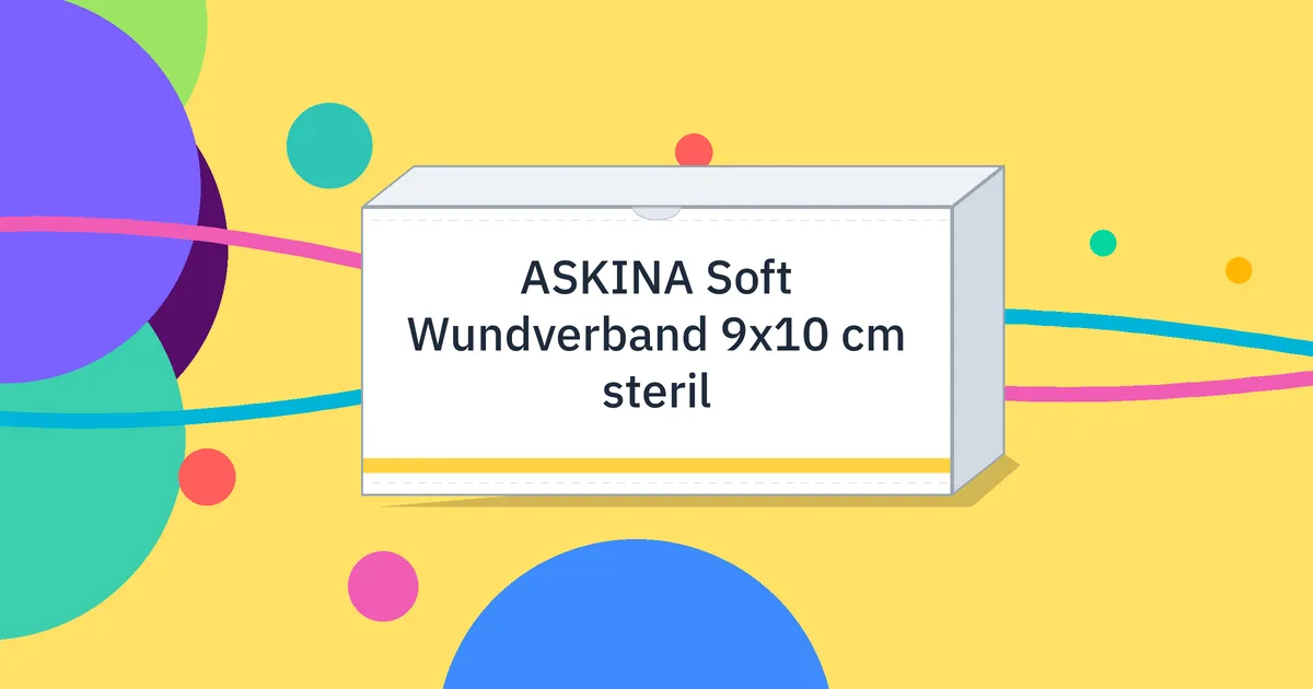 Symbolbild: Packung mit der Aufschrift ASKINA Soft Wundverband 9x10 cm steril (PZN 20583794) – Verfügbarkeit und Bezug in Apotheken in Frankfurt am Main