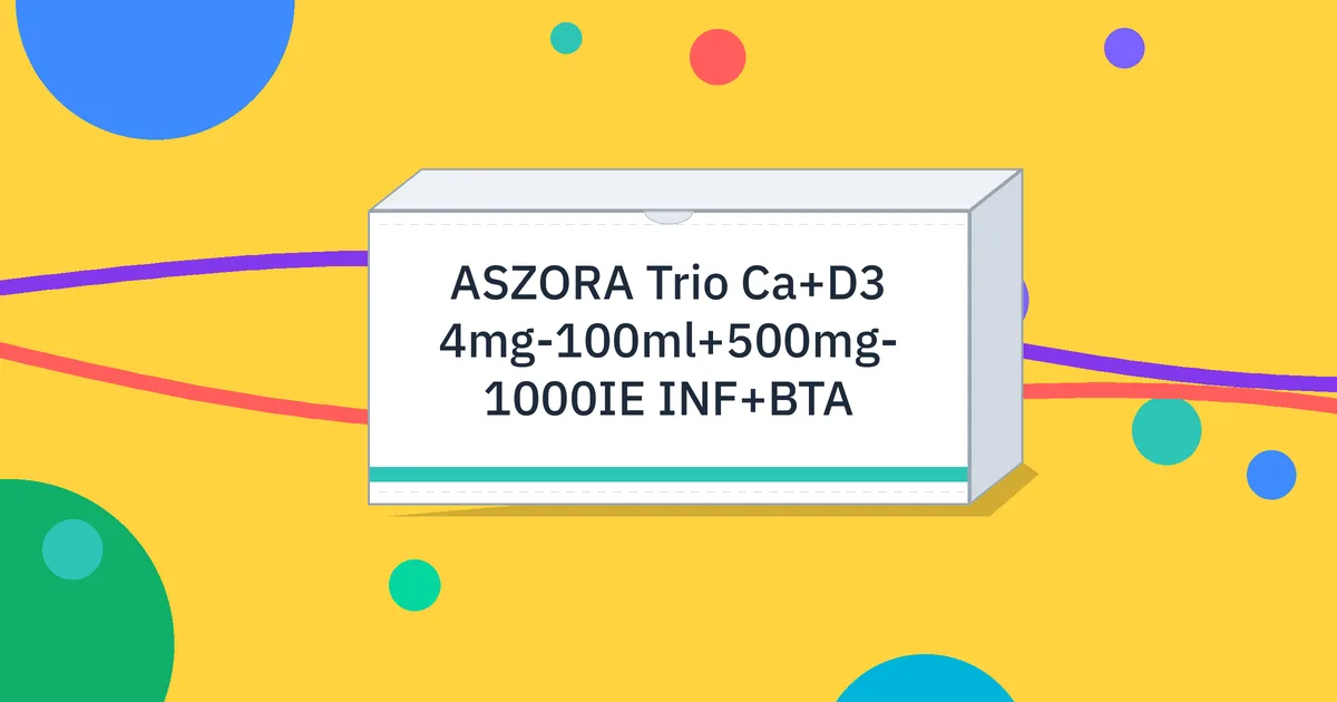 Symbolbild: Packung mit der Aufschrift ASZORA Trio Ca+D3 4mg-100ml+500mg-1000IE INF+BTA (PZN 14325740) – Verfügbarkeit und Bezug in Apotheken in Frankfurt am Main