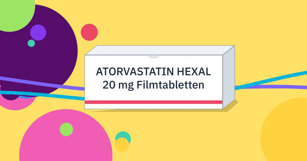 Symbolbild: Packung mit der Aufschrift ATORVASTATIN HEXAL 20 mg Filmtabletten (PZN 09122590) – Verfügbarkeit und Bezug in Apotheken in Frankfurt am Main