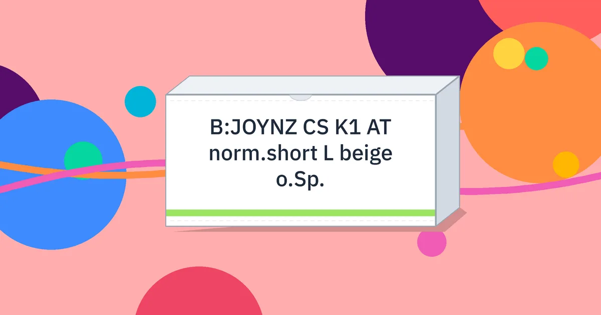 Symbolbild: Packung mit der Aufschrift B:JOYNZ CS K1 AT norm.short L beige o.Sp. (PZN 20537311) – Verfügbarkeit und Bezug in Apotheken in Frankfurt am Main