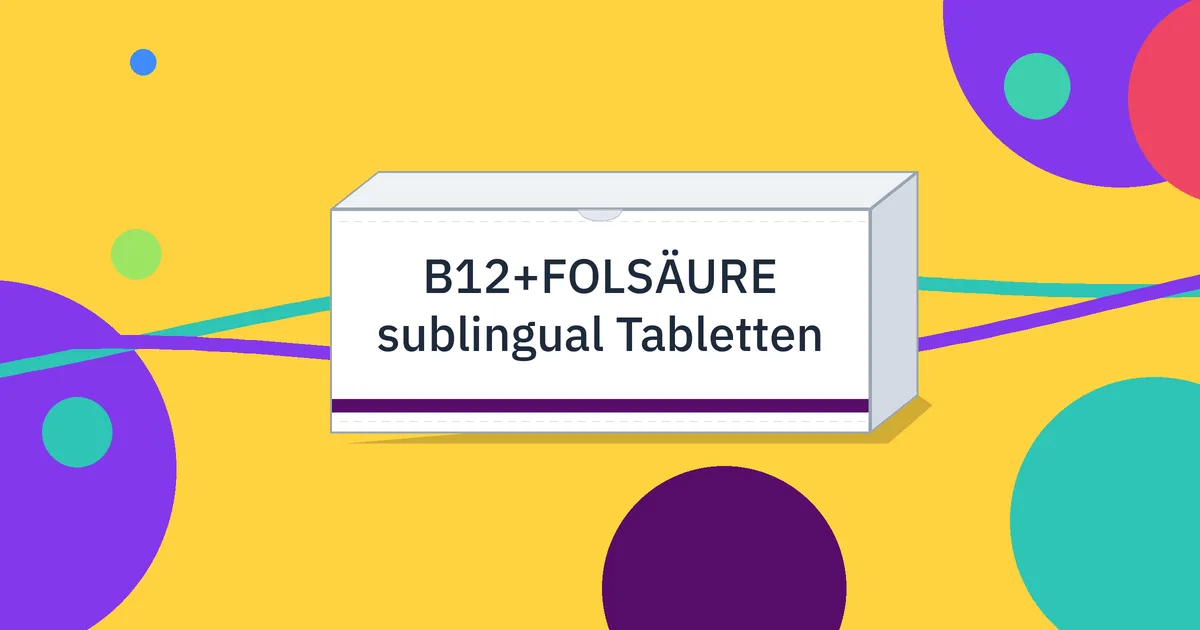 Symbolbild: Packung mit der Aufschrift B12+FOLSÄURE sublingual Tabletten (PZN 17933397) – Verfügbarkeit und Bezug in Apotheken in Frankfurt am Main