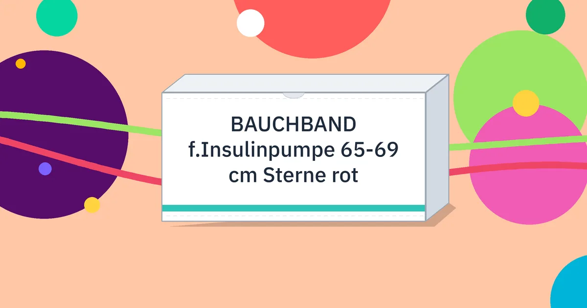 Symbolbild: Packung mit der Aufschrift BAUCHBAND f.Insulinpumpe 65-69 cm Sterne rot (PZN 16510269) – Verfügbarkeit und Bezug in Apotheken in Frankfurt am Main