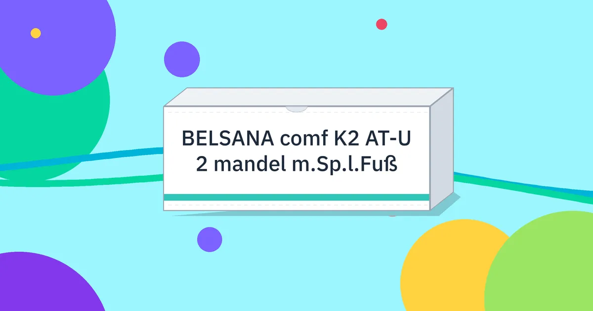 Symbolbild: Packung mit der Aufschrift BELSANA comf K2 AT-U 2 mandel m.Sp.l.Fuß (PZN 12333089) – Verfügbarkeit und Bezug in Apotheken in Frankfurt am Main