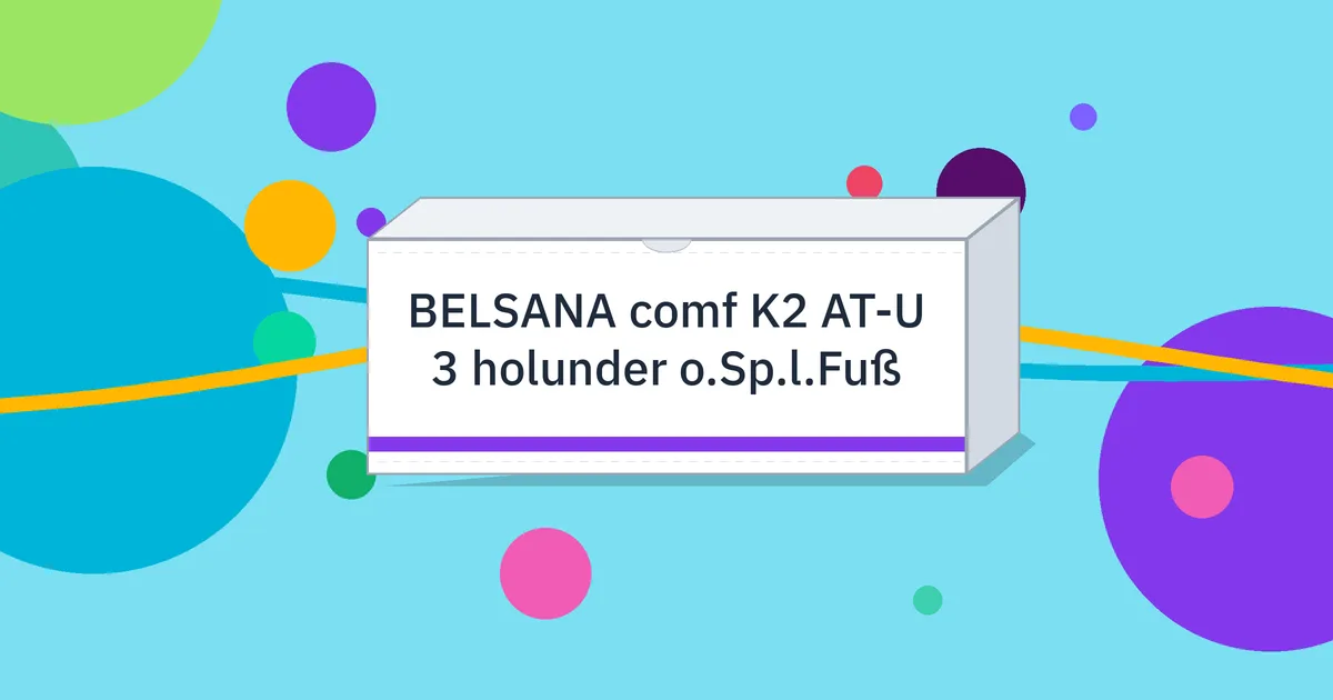Symbolbild: Packung mit der Aufschrift BELSANA comf K2 AT-U 3 holunder o.Sp.l.Fuß (PZN 12333729) – Verfügbarkeit und Bezug in Apotheken in Frankfurt am Main