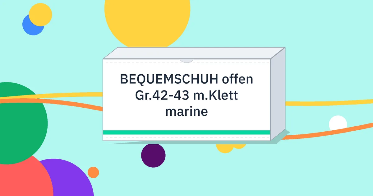 Symbolbild: Packung mit der Aufschrift BEQUEMSCHUH offen Gr.42-43 m.Klett marine (PZN 16170371) – Verfügbarkeit und Bezug in Apotheken in Frankfurt am Main