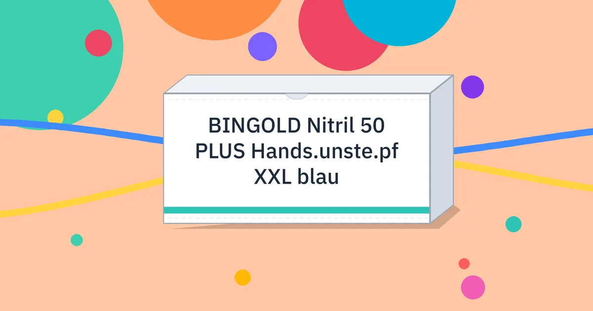 Symbolbild: Packung mit der Aufschrift BINGOLD Nitril 50 PLUS Hands.unste.pf XXL blau (PZN 19095397) – Verfügbarkeit und Bezug in Apotheken in Frankfurt am Main