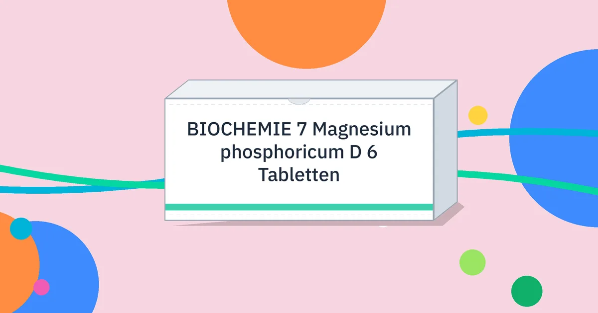 Symbolbild: Packung mit der Aufschrift BIOCHEMIE 7 Magnesium phosphoricum D 6 Tabletten (PZN 01073627) – Verfügbarkeit und Bezug in Apotheken in Frankfurt am Main