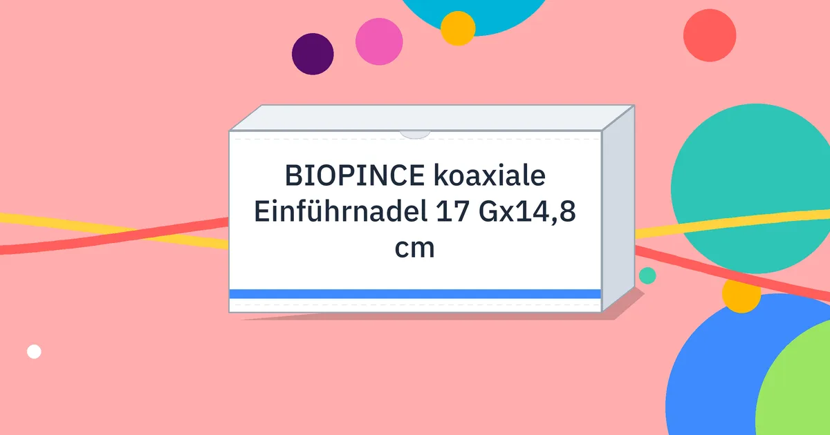 Symbolbild: Packung mit der Aufschrift BIOPINCE koaxiale Einführnadel 17 Gx14,8 cm (PZN 06769368) – Verfügbarkeit und Bezug in Apotheken in Frankfurt am Main