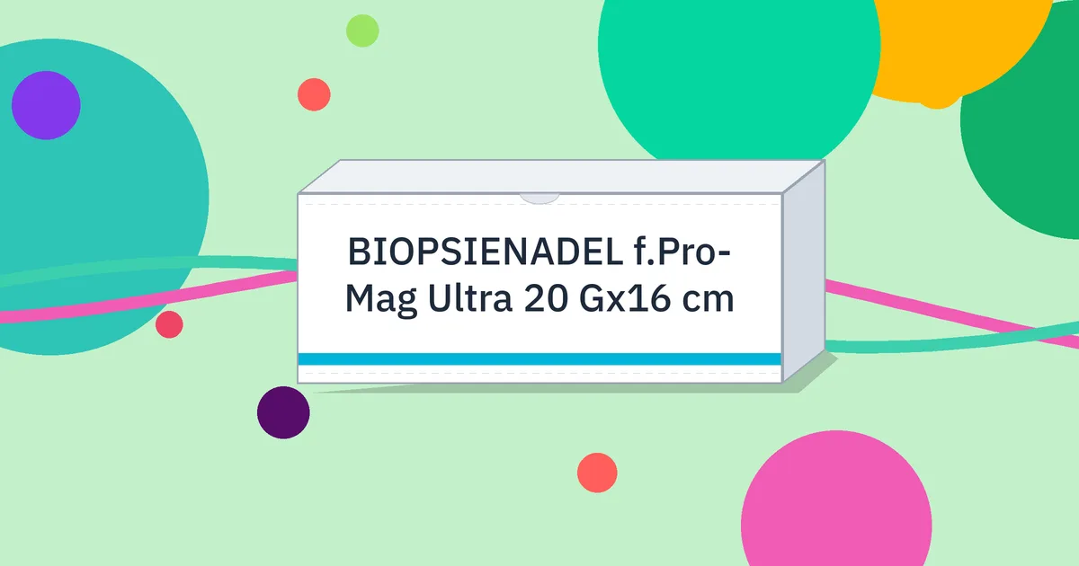 Symbolbild: Packung mit der Aufschrift BIOPSIENADEL f.Pro-Mag Ultra 20 Gx16 cm (PZN 07567000) – Verfügbarkeit und Bezug in Apotheken in Frankfurt am Main