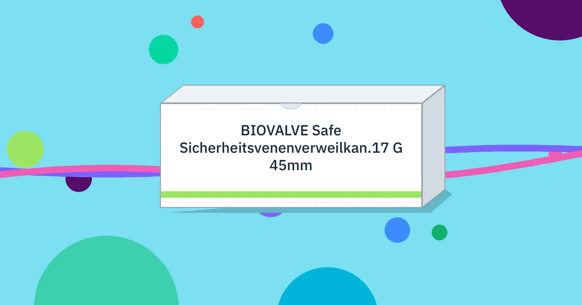 Symbolbild: Packung mit der Aufschrift BIOVALVE Safe Sicherheitsvenenverweilkan.17 G 45mm (PZN 09646873) – Verfügbarkeit und Bezug in Apotheken in Frankfurt am Main