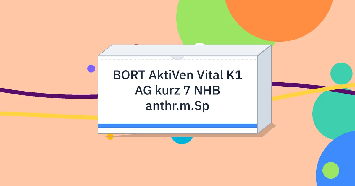 Symbolbild: Packung mit der Aufschrift BORT AktiVen Vital K1 AG kurz 7 NHB anthr.m.Sp (PZN 13733951) – Verfügbarkeit und Bezug in Apotheken in Frankfurt am Main