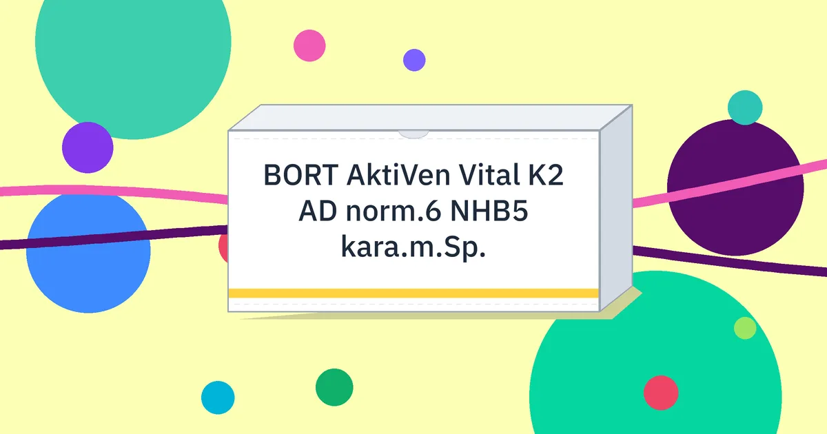 Symbolbild: Packung mit der Aufschrift BORT AktiVen Vital K2 AD norm.6 NHB5 kara.m.Sp. (PZN 17492970) – Verfügbarkeit und Bezug in Apotheken in Frankfurt am Main