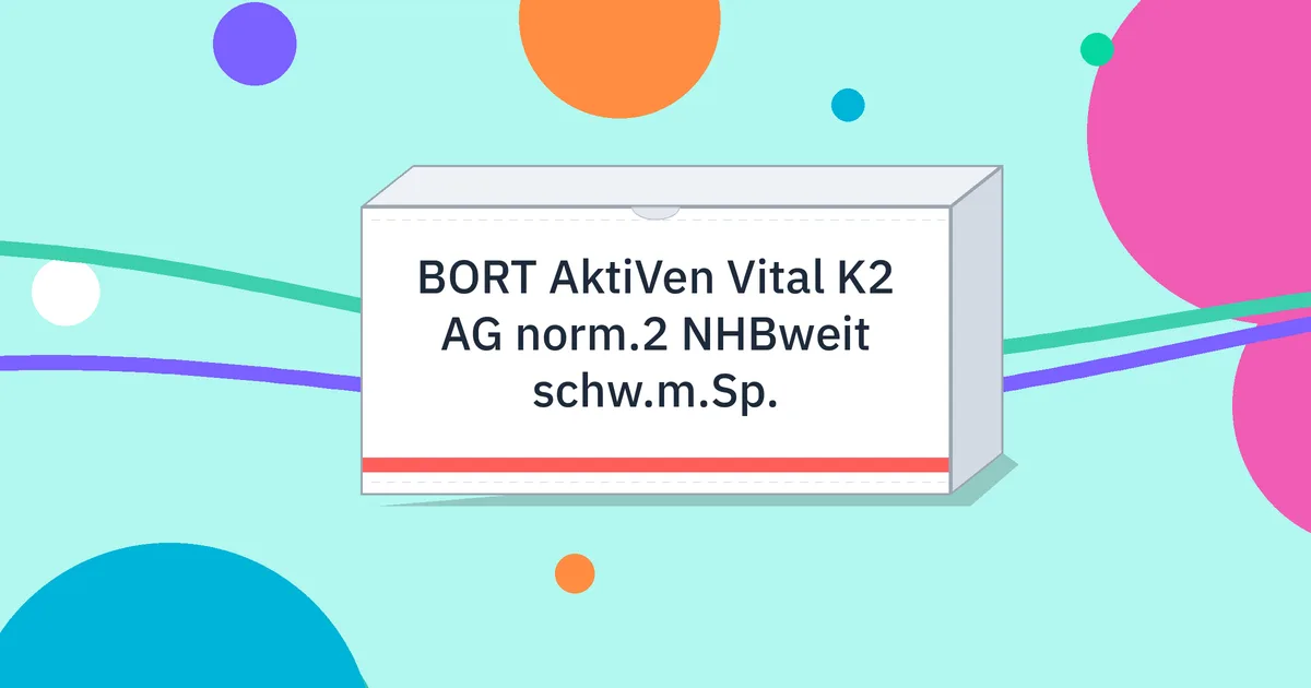 Symbolbild: Packung mit der Aufschrift BORT AktiVen Vital K2 AG norm.2 NHBweit schw.m.Sp. (PZN 12385152) – Verfügbarkeit und Bezug in Apotheken in Frankfurt am Main