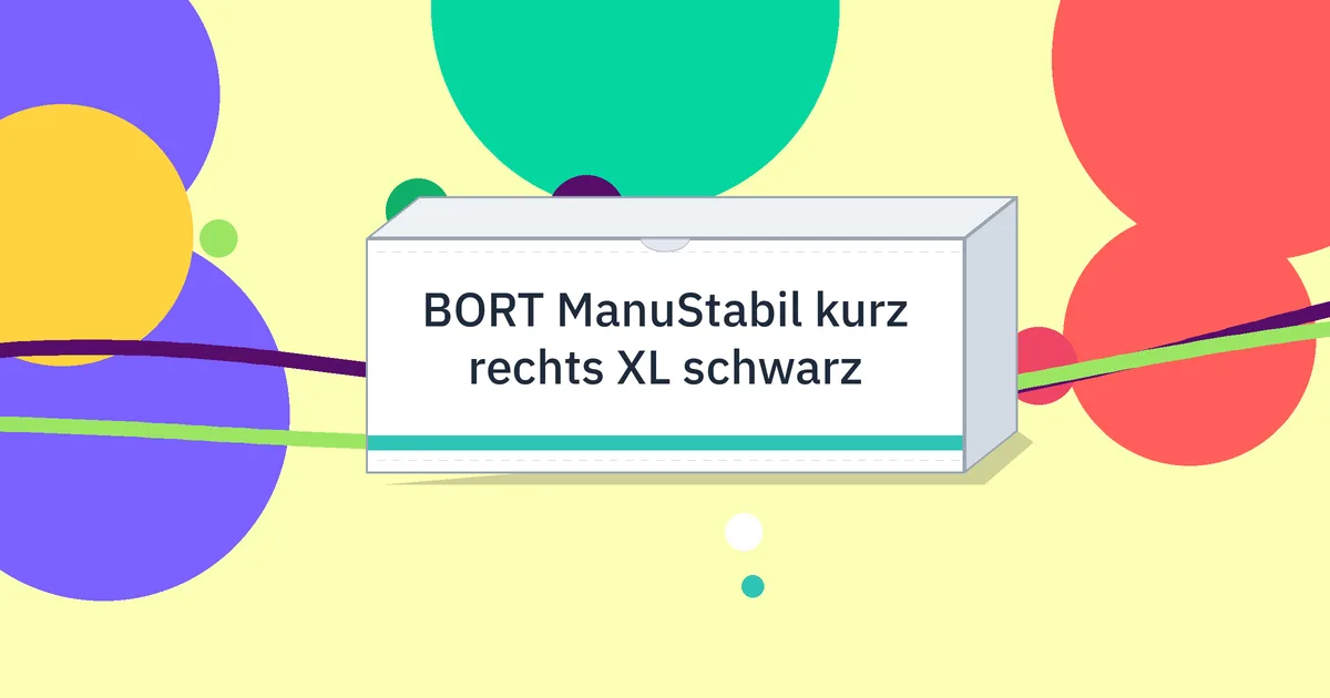Symbolbild: Packung mit der Aufschrift BORT ManuStabil kurz rechts XL schwarz (PZN 05539844) – Verfügbarkeit und Bezug in Apotheken in Frankfurt am Main