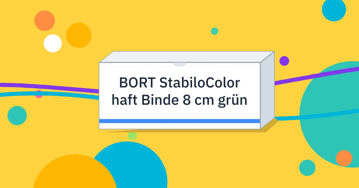 Symbolbild: Packung mit der Aufschrift BORT StabiloColor haft Binde 8 cm grün (PZN 08829324) – Verfügbarkeit und Bezug in Apotheken in Frankfurt am Main