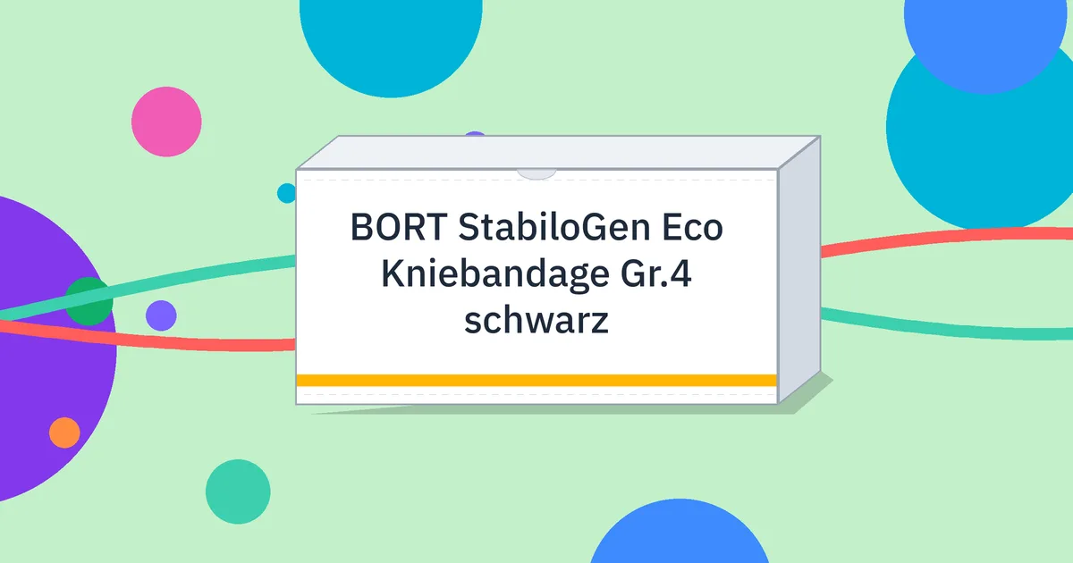 Symbolbild: Packung mit der Aufschrift BORT StabiloGen Eco Kniebandage Gr.4 schwarz (PZN 16845314) – Verfügbarkeit und Bezug in Apotheken in Frankfurt am Main