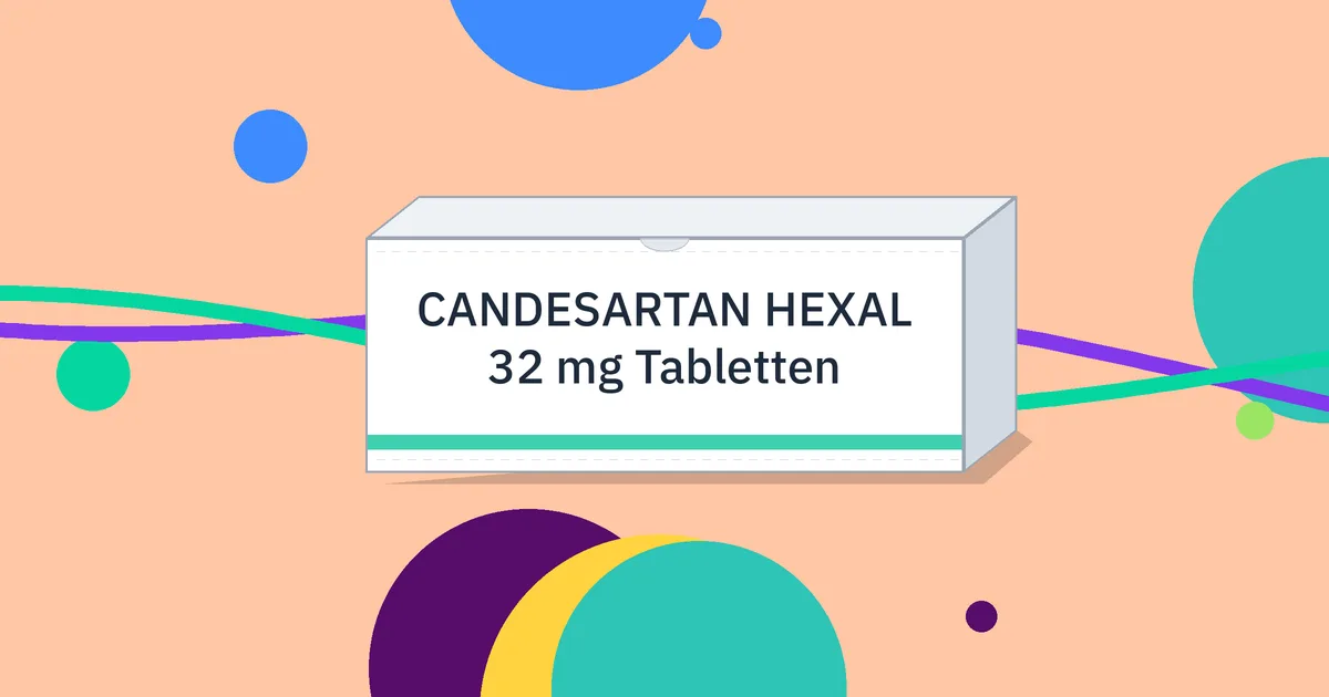 Symbolbild: Packung mit der Aufschrift CANDESARTAN HEXAL 32 mg Tabletten (PZN 09390652) – Verfügbarkeit und Bezug in Apotheken in Frankfurt am Main
