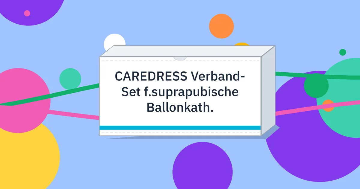 Symbolbild: Packung mit der Aufschrift CAREDRESS Verband-Set f.suprapubische Ballonkath. (PZN 13901526) – Verfügbarkeit und Bezug in Apotheken in Frankfurt am Main