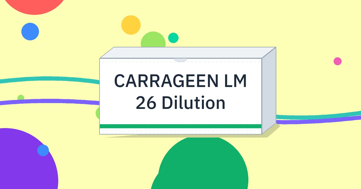 Symbolbild: Packung mit der Aufschrift CARRAGEEN LM 26 Dilution (PZN 13431196) – Verfügbarkeit und Bezug in Apotheken in Frankfurt am Main