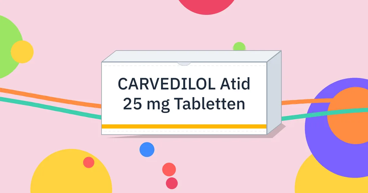 Symbolbild: Packung mit der Aufschrift CARVEDILOL Atid 25 mg Tabletten (PZN 00631025) – Verfügbarkeit und Bezug in Apotheken in Frankfurt am Main