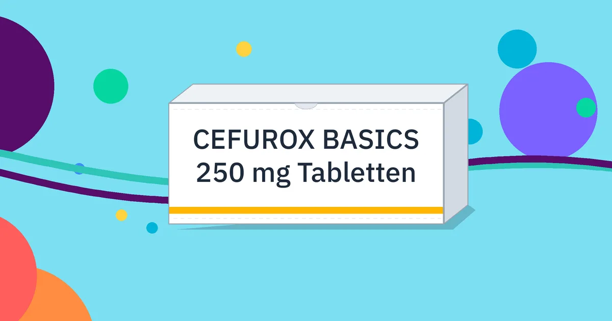 Symbolbild: Packung mit der Aufschrift CEFUROX BASICS 250 mg Tabletten (PZN 12855994) – Verfügbarkeit und Bezug in Apotheken in Frankfurt am Main
