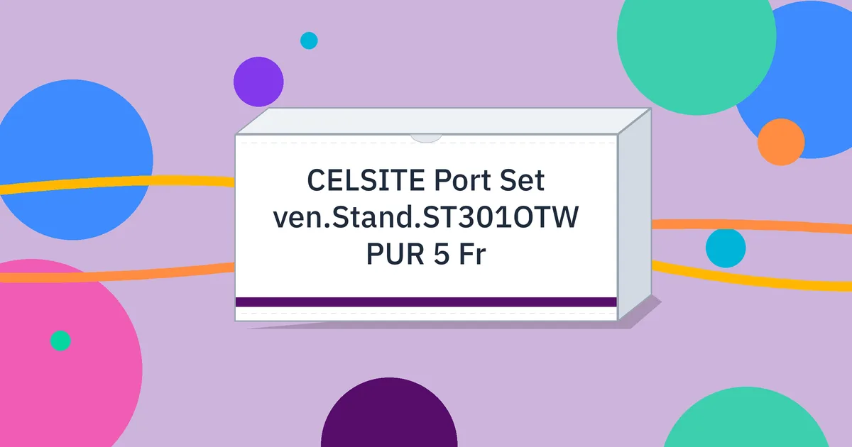 Symbolbild: Packung mit der Aufschrift CELSITE Port Set ven.Stand.ST301OTW PUR 5 Fr (PZN 09431724) – Verfügbarkeit und Bezug in Apotheken in Frankfurt am Main