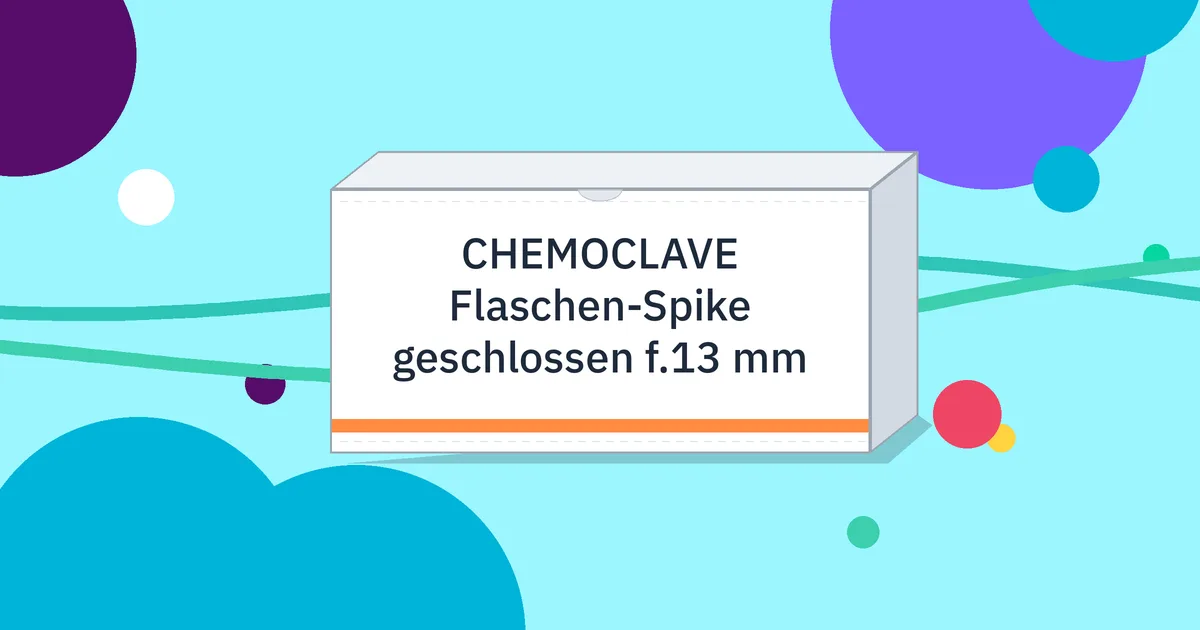 Symbolbild: Packung mit der Aufschrift CHEMOCLAVE Flaschen-Spike geschlossen f.13 mm (PZN 19443579) – Verfügbarkeit und Bezug in Apotheken in Frankfurt am Main