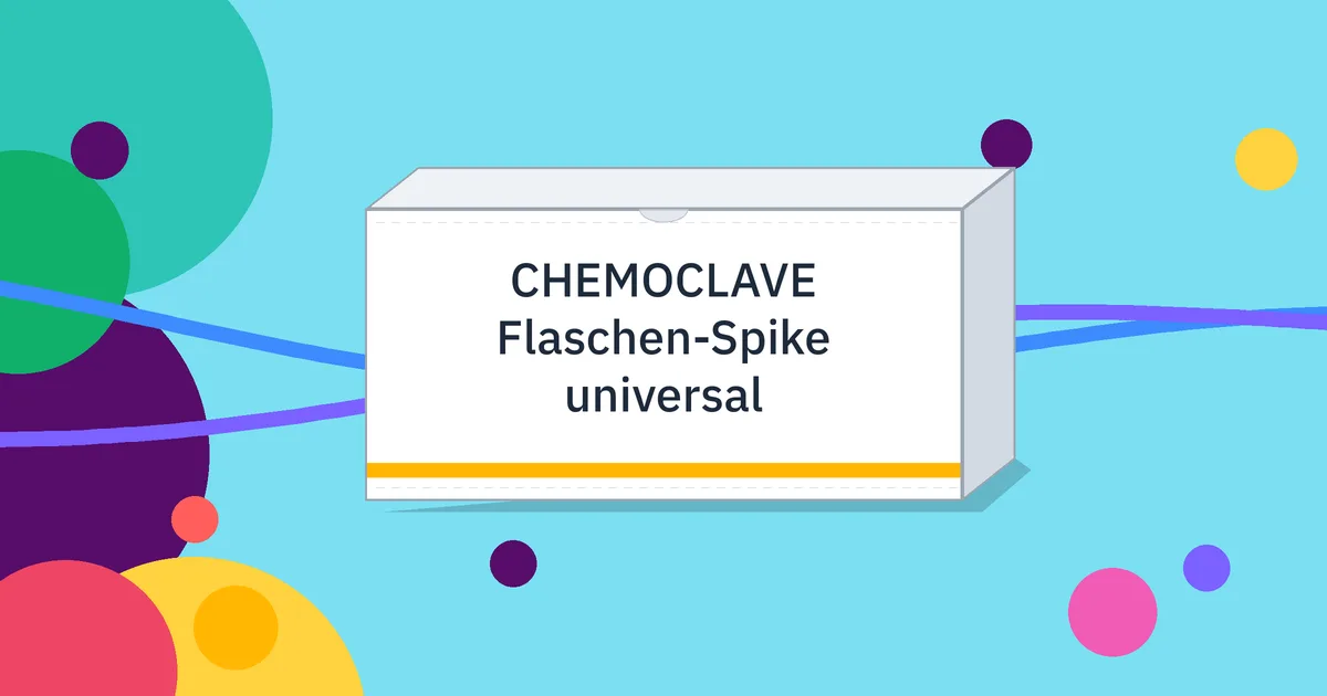 Symbolbild: Packung mit der Aufschrift CHEMOCLAVE Flaschen-Spike universal (PZN 18796689) – Verfügbarkeit und Bezug in Apotheken in Frankfurt am Main
