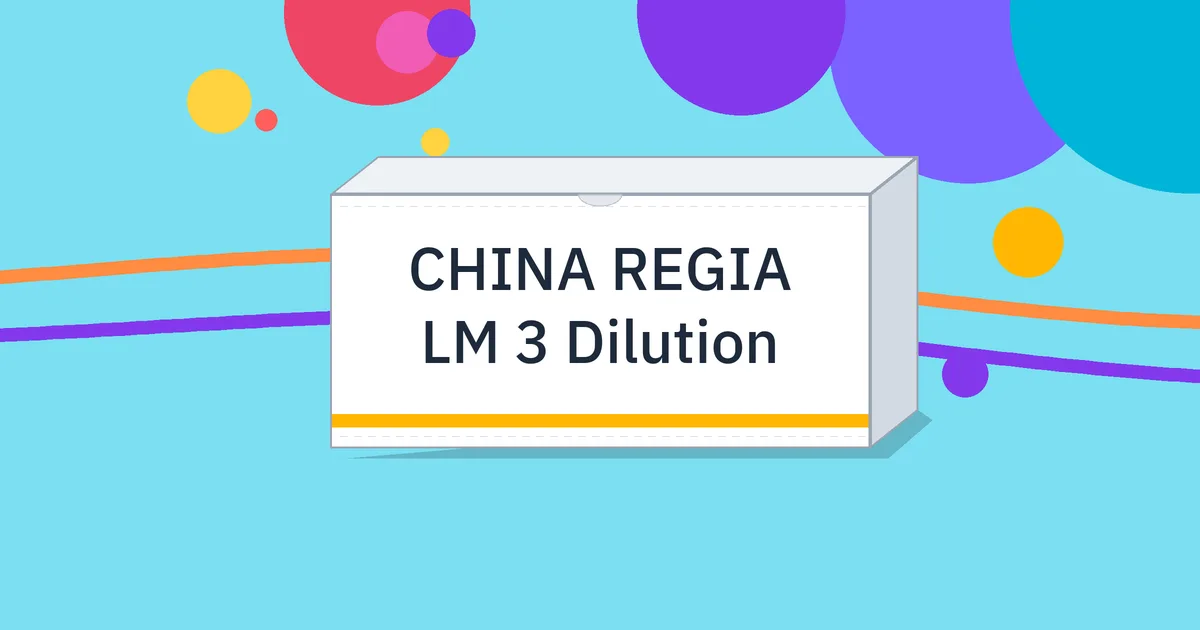 Symbolbild: Packung mit der Aufschrift CHINA REGIA LM 3 Dilution (PZN 12814156) – Verfügbarkeit und Bezug in Apotheken in Frankfurt am Main
