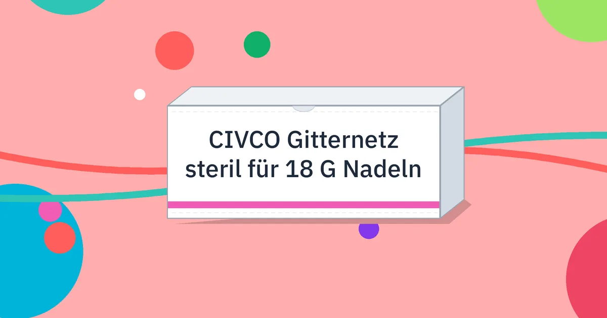 Symbolbild: Packung mit der Aufschrift CIVCO Gitternetz steril für 18 G Nadeln (PZN 18071182) – Verfügbarkeit und Bezug in Apotheken in Frankfurt am Main