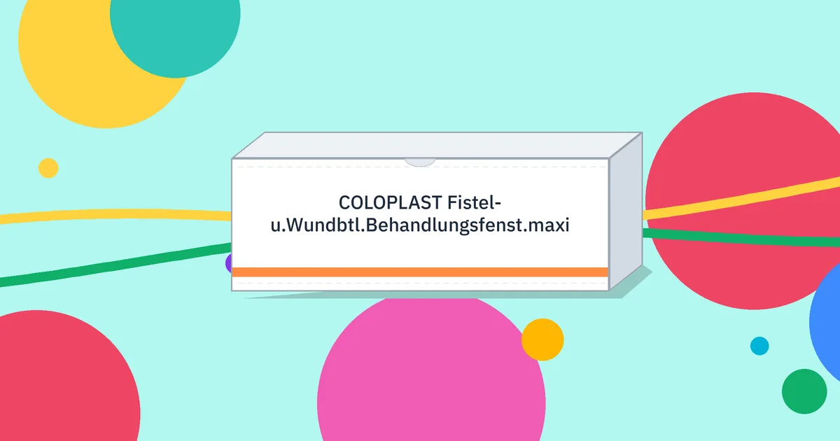 Symbolbild: Packung mit der Aufschrift COLOPLAST Fistel- u.Wundbtl.Behandlungsfenst.maxi (PZN 18224272) – Verfügbarkeit und Bezug in Apotheken in Frankfurt am Main