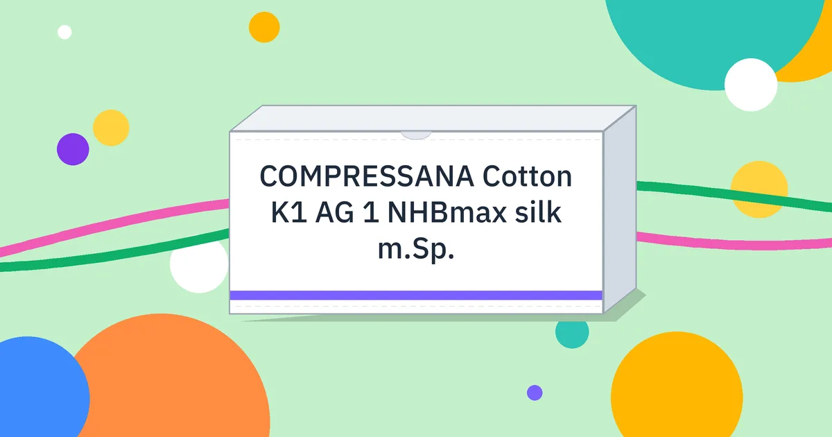 Symbolbild: Packung mit der Aufschrift COMPRESSANA Cotton K1 AG 1 NHBmax silk m.Sp. (PZN 11392747) – Verfügbarkeit und Bezug in Apotheken in Frankfurt am Main