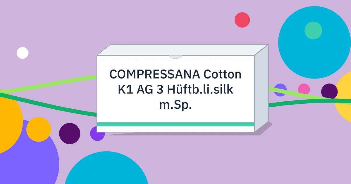 Symbolbild: Packung mit der Aufschrift COMPRESSANA Cotton K1 AG 3 Hüftb.li.silk m.Sp. (PZN 12980481) – Verfügbarkeit und Bezug in Apotheken in Frankfurt am Main