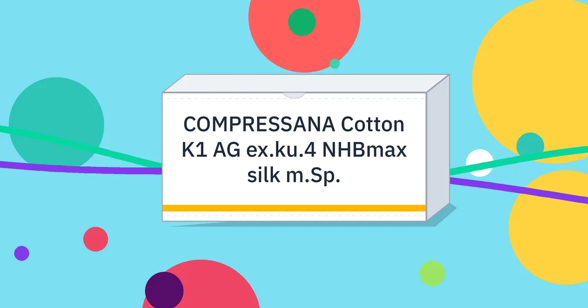 Symbolbild: Packung mit der Aufschrift COMPRESSANA Cotton K1 AG ex.ku.4 NHBmax silk m.Sp. (PZN 11395183) – Verfügbarkeit und Bezug in Apotheken in Frankfurt am Main