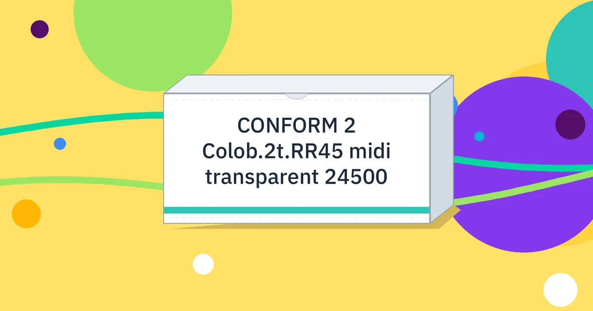 Symbolbild: Packung mit der Aufschrift CONFORM 2 Colob.2t.RR45 midi transparent 24500 (PZN 00347755) – Verfügbarkeit und Bezug in Apotheken in Frankfurt am Main