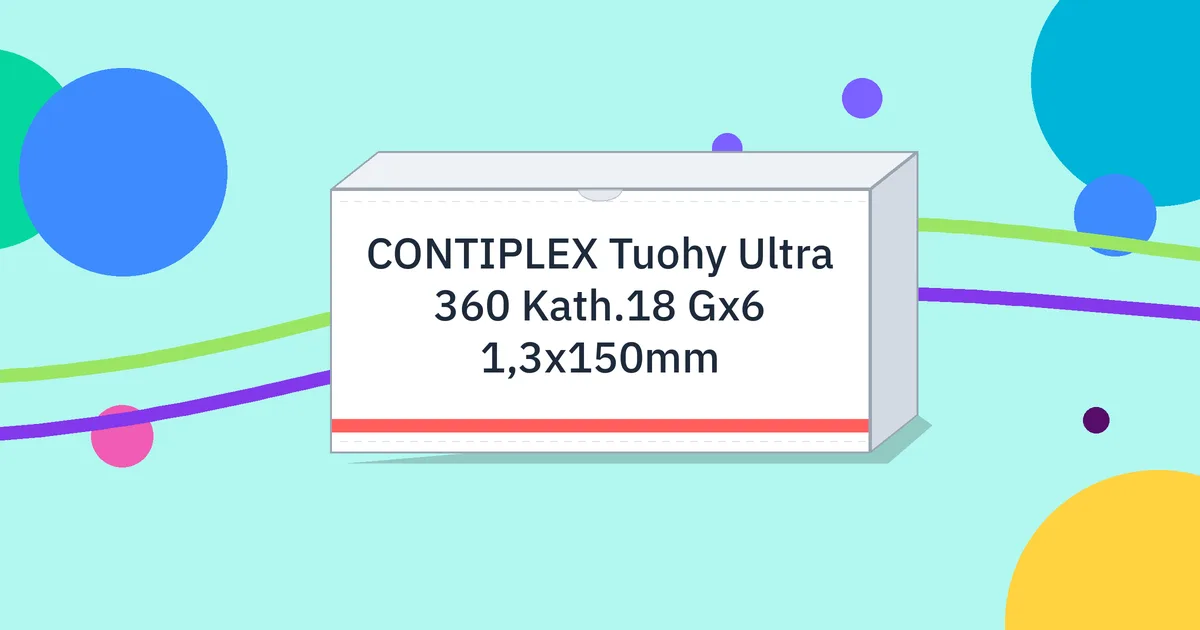 Symbolbild: Packung mit der Aufschrift CONTIPLEX Tuohy Ultra 360 Kath.18 Gx6 1,3x150mm (PZN 12471940) – Verfügbarkeit und Bezug in Apotheken in Frankfurt am Main