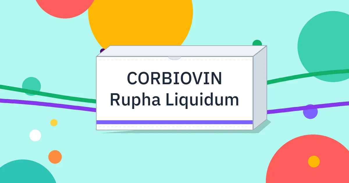 Symbolbild: Packung mit der Aufschrift CORBIOVIN Rupha Liquidum (PZN 03575617) – Verfügbarkeit und Bezug in Apotheken in Frankfurt am Main
