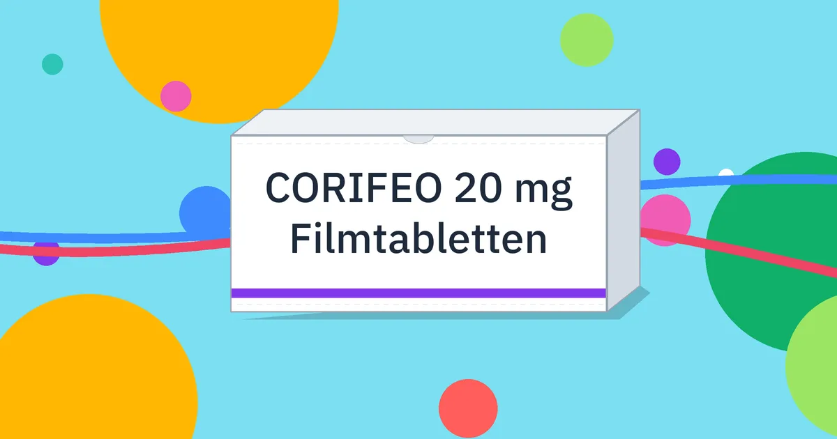 Symbolbild: Packung mit der Aufschrift CORIFEO 20 mg Filmtabletten (PZN 04116998) – Verfügbarkeit und Bezug in Apotheken in Frankfurt am Main