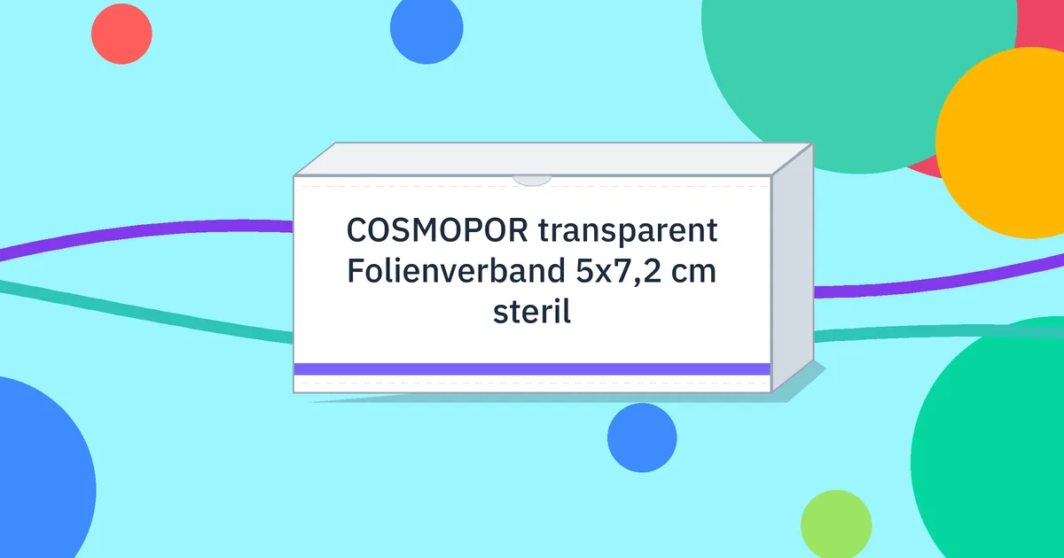 Symbolbild: Packung mit der Aufschrift COSMOPOR transparent Folienverband 5x7,2 cm steril (PZN 17206154) – Verfügbarkeit und Bezug in Apotheken in Frankfurt am Main