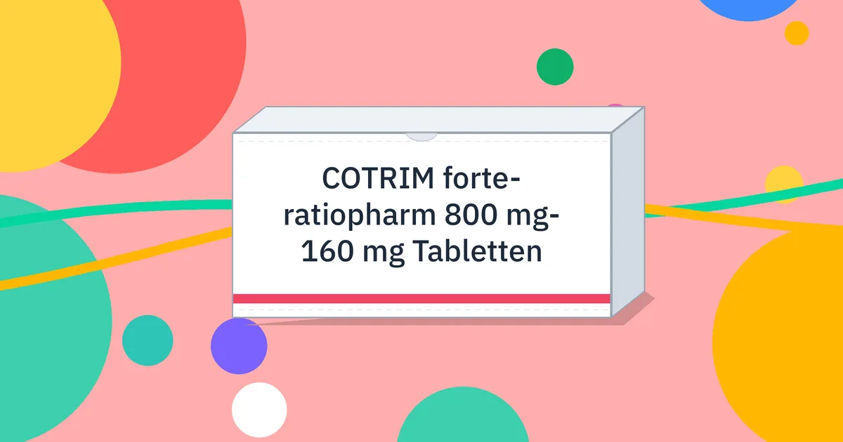 Symbolbild: Packung mit der Aufschrift COTRIM forte-ratiopharm 800 mg-160 mg Tabletten (PZN 17550621) – Verfügbarkeit und Bezug in Apotheken in Frankfurt am Main