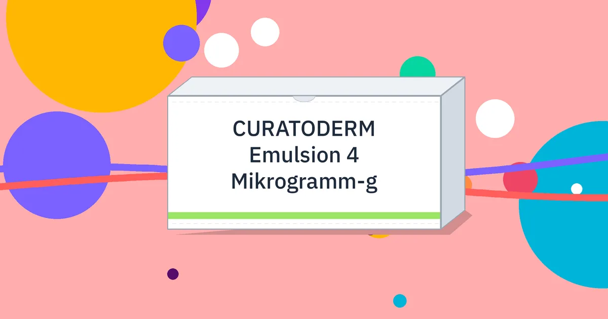 Symbolbild: Packung mit der Aufschrift CURATODERM Emulsion 4 Mikrogramm-g (PZN 13814307) – Verfügbarkeit und Bezug in Apotheken in Frankfurt am Main