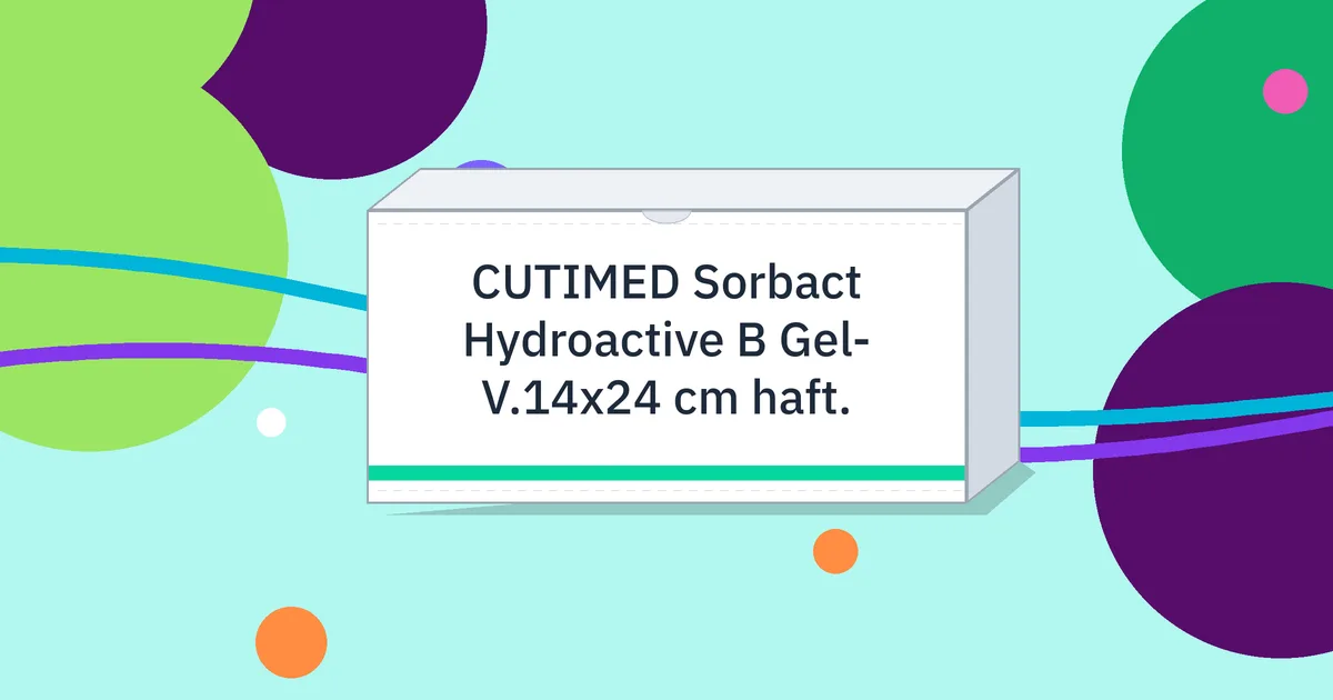 Symbolbild: Packung mit der Aufschrift CUTIMED Sorbact Hydroactive B Gel-V.14x24 cm haft. (PZN 07353428) – Verfügbarkeit und Bezug in Apotheken in Frankfurt am Main