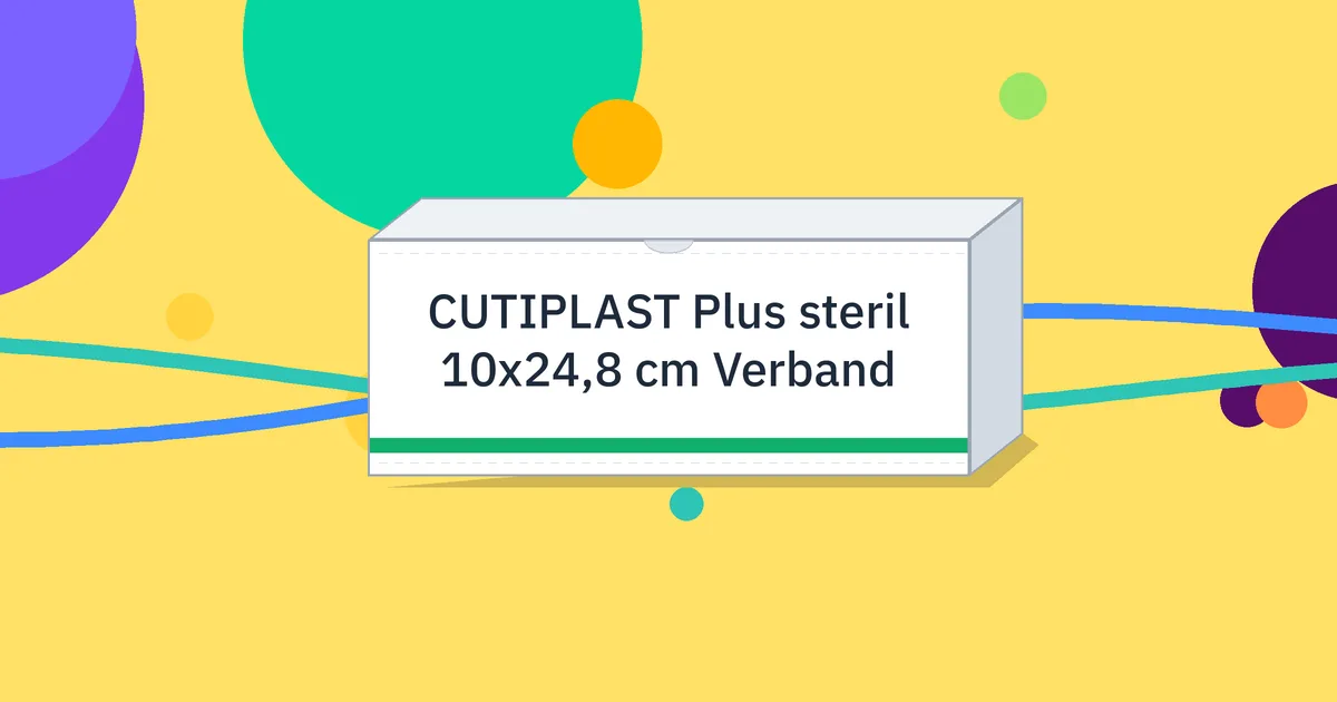 Symbolbild: Packung mit der Aufschrift CUTIPLAST Plus steril 10x24,8 cm Verband (PZN 17606273) – Verfügbarkeit und Bezug in Apotheken in Frankfurt am Main