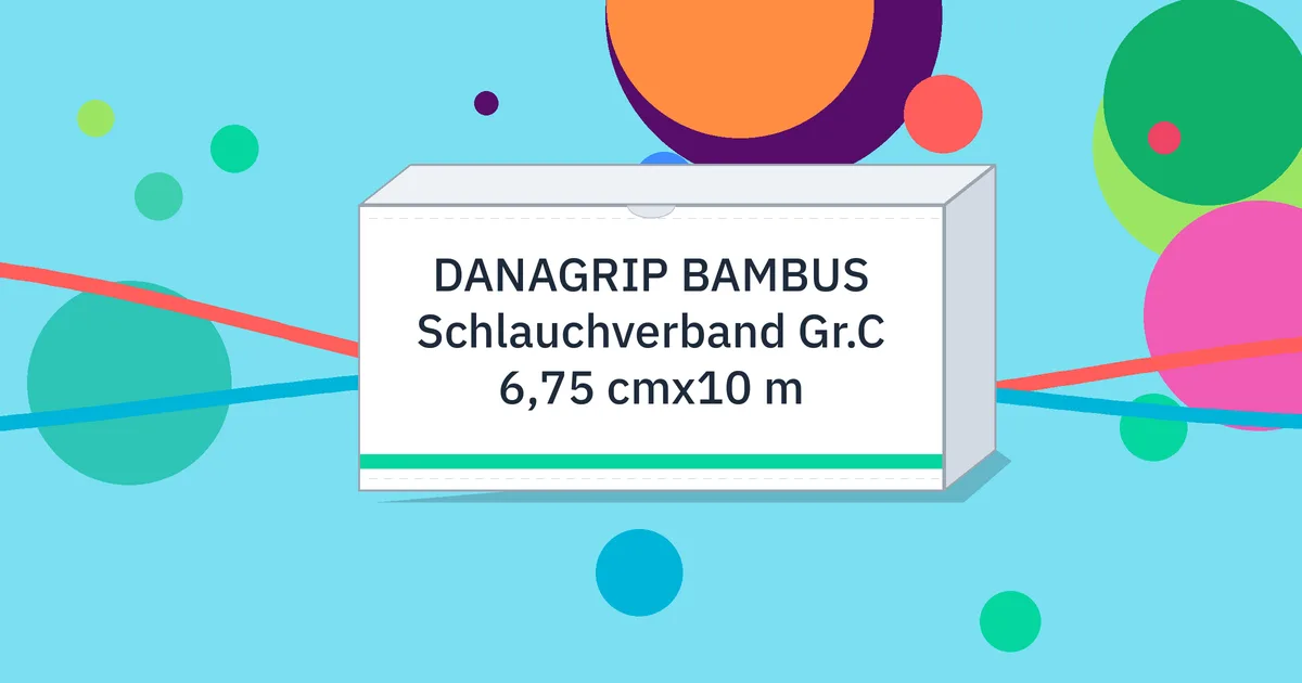 Symbolbild: Packung mit der Aufschrift DANAGRIP BAMBUS Schlauchverband Gr.C 6,75 cmx10 m (PZN 18368479) – Verfügbarkeit und Bezug in Apotheken in Frankfurt am Main