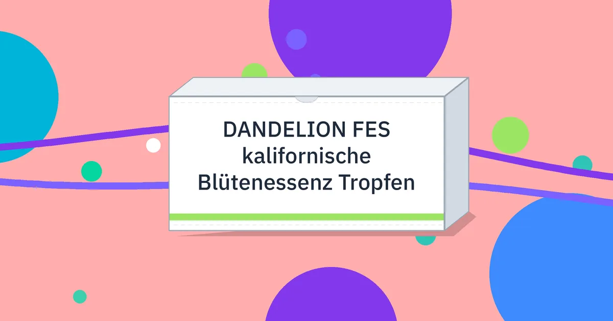 Symbolbild: Packung mit der Aufschrift DANDELION FES kalifornische Blütenessenz Tropfen (PZN 09173274) – Verfügbarkeit und Bezug in Apotheken in Frankfurt am Main