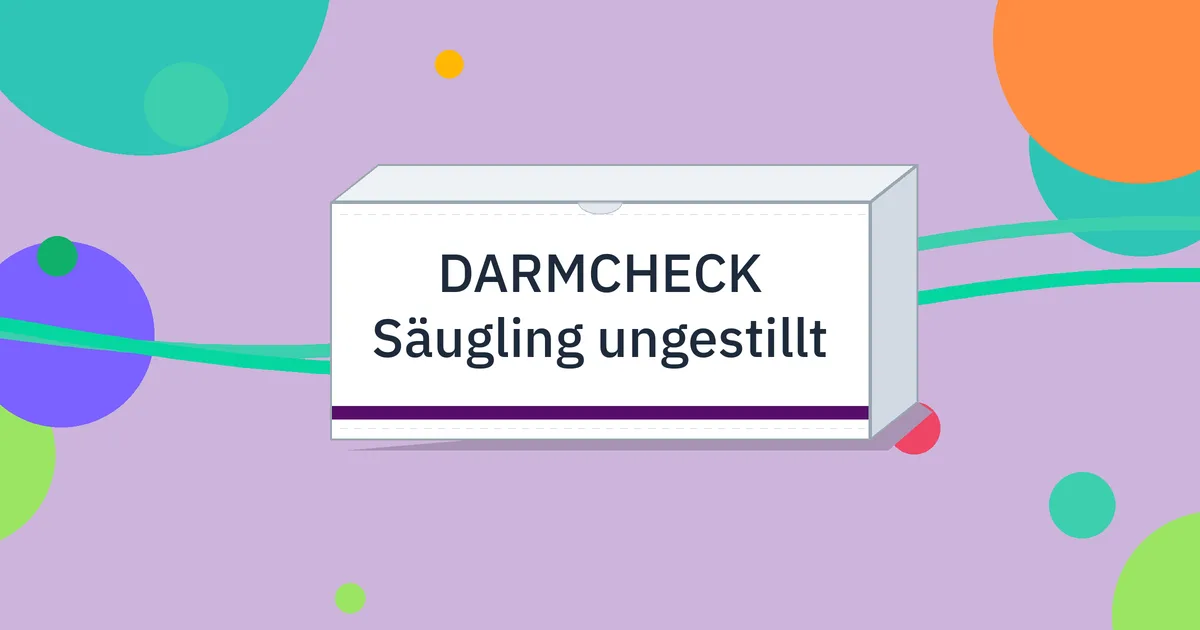 Symbolbild: Packung mit der Aufschrift DARMCHECK Säugling ungestillt (PZN 07356295) – Verfügbarkeit und Bezug in Apotheken in Frankfurt am Main