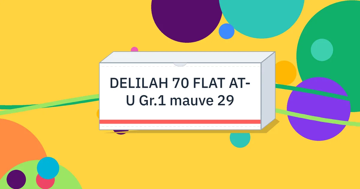 Symbolbild: Packung mit der Aufschrift DELILAH 70 FLAT AT-U Gr.1 mauve 29 (PZN 13848803) – Verfügbarkeit und Bezug in Apotheken in Frankfurt am Main