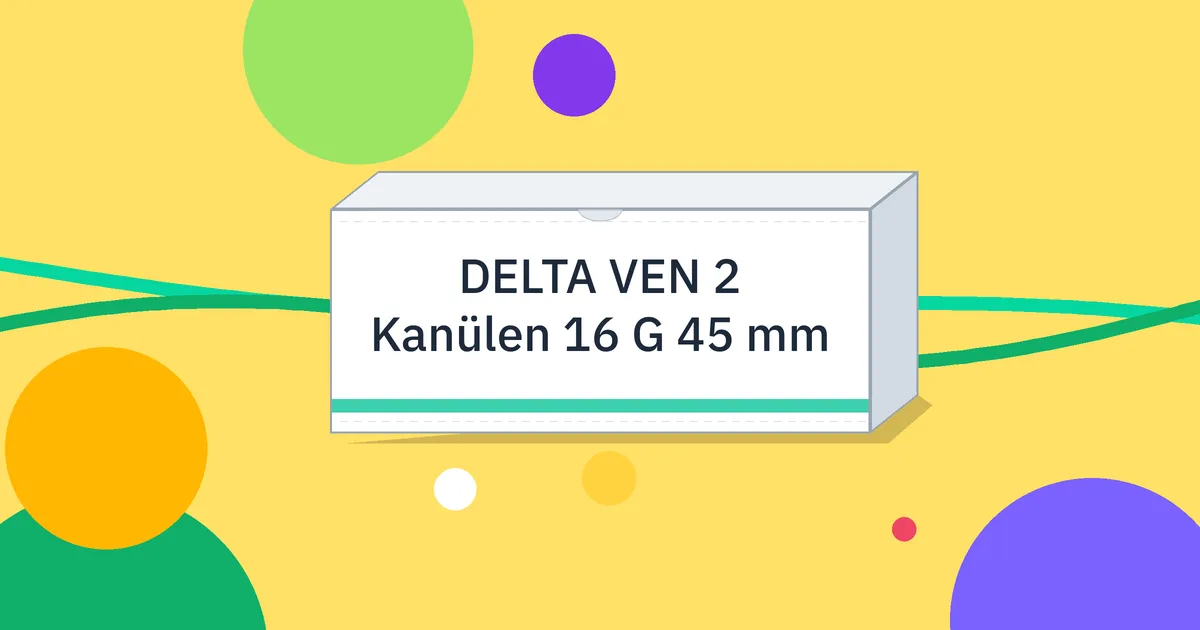 Symbolbild: Packung mit der Aufschrift DELTA VEN 2 Kanülen 16 G 45 mm (PZN 07757769) – Verfügbarkeit und Bezug in Apotheken in Frankfurt am Main