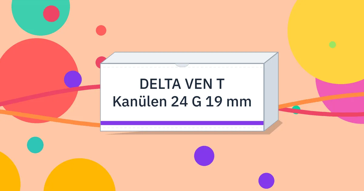 Symbolbild: Packung mit der Aufschrift DELTA VEN T Kanülen 24 G 19 mm (PZN 07757953) – Verfügbarkeit und Bezug in Apotheken in Frankfurt am Main